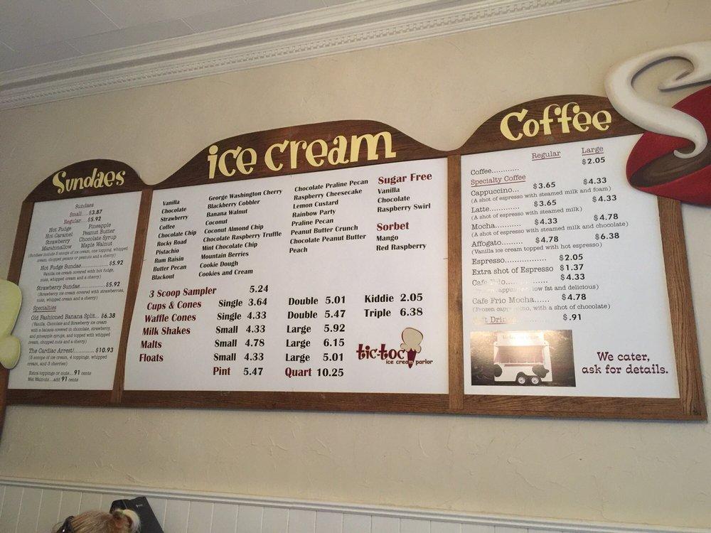 Menu at Tic Toc Ice Cream restaurant, Loudon