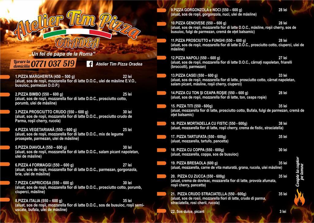 Menu at Atelier Tim Pizza Oradea, Sânmartin