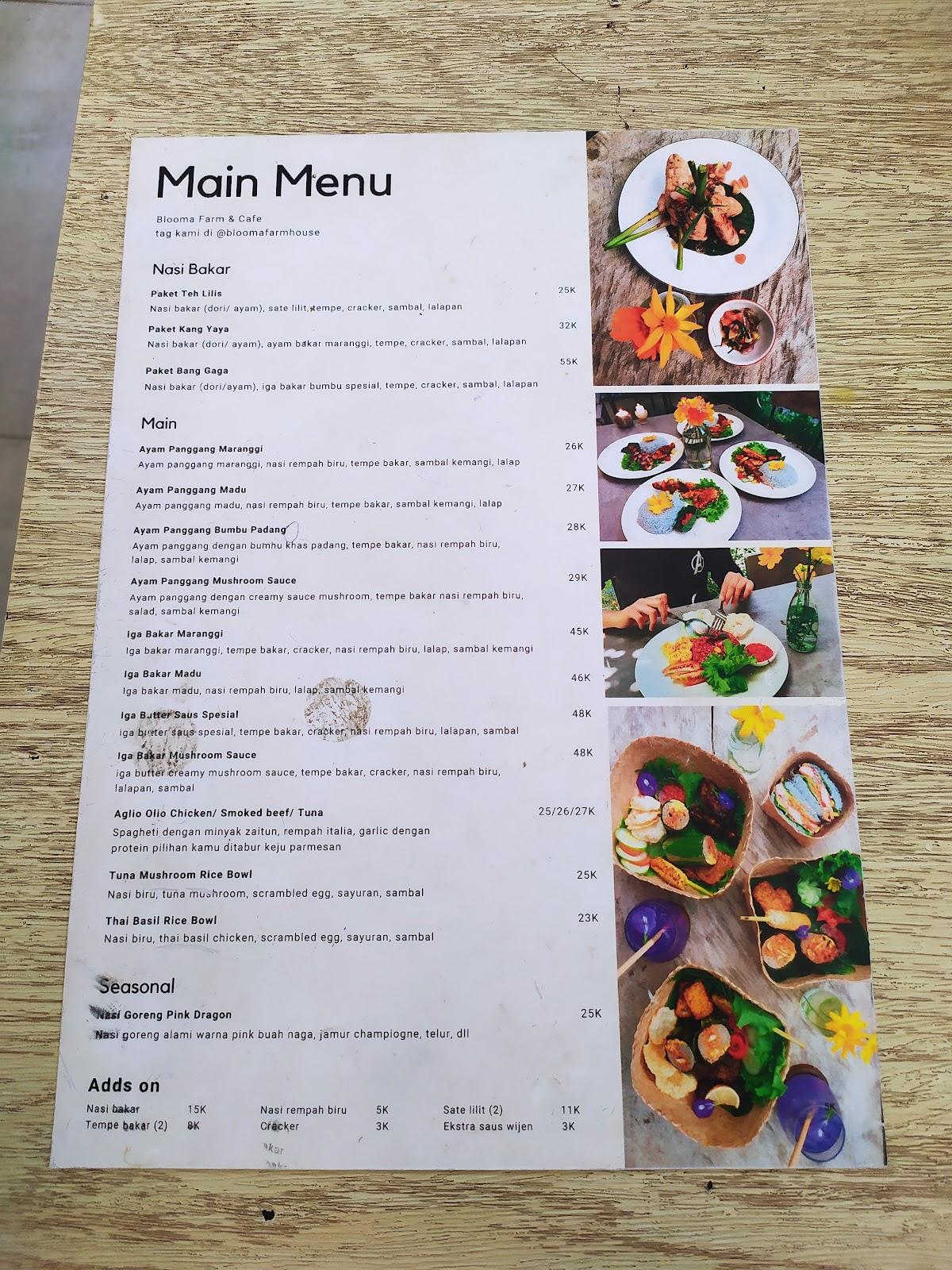 Menu at Blooma Farm House restaurant, Cirebon