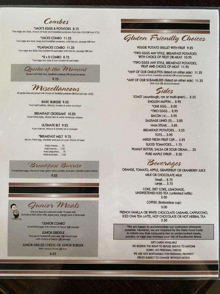 Menu at Flapjacks restaurant, Fountain Hills, E Glenbrook Blvd