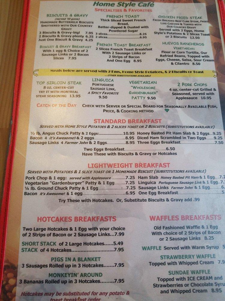 Menu at Home Style Cafe, Fort Bragg, 790 S Main St