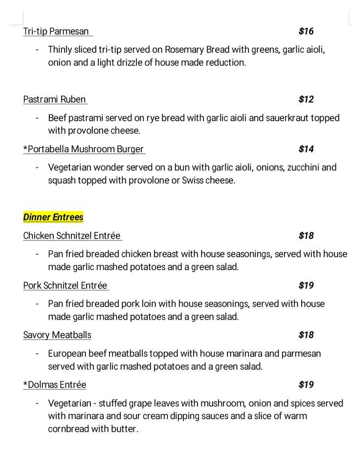 Menu at Mari's Kitchen restaurant, Florence