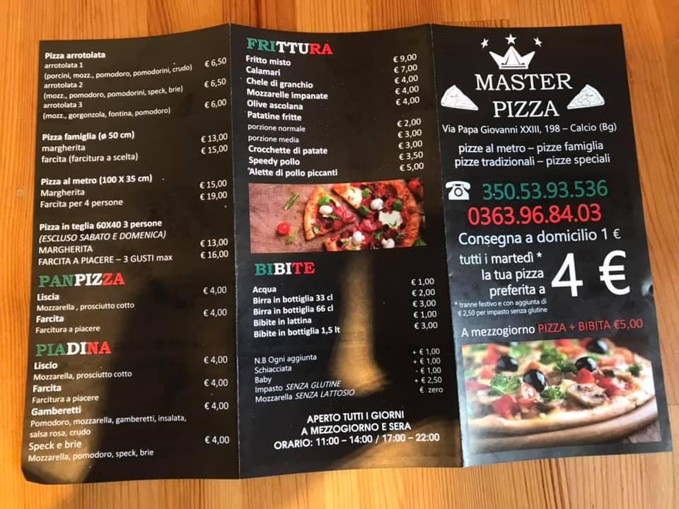 Menu at Master Pizza Di Martinelli Alessandro restaurant, Calcio