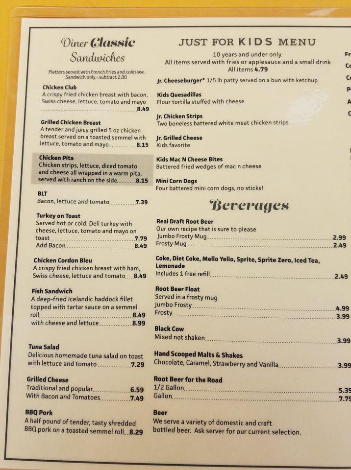 Menu at Mike's Place Family Restaurant, Oshkosh