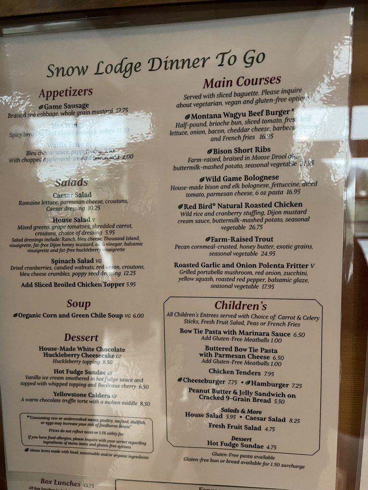 Menu at Old Faithful Snow Lodge Obsidian Dining Room restaurant, USA, 2 ...