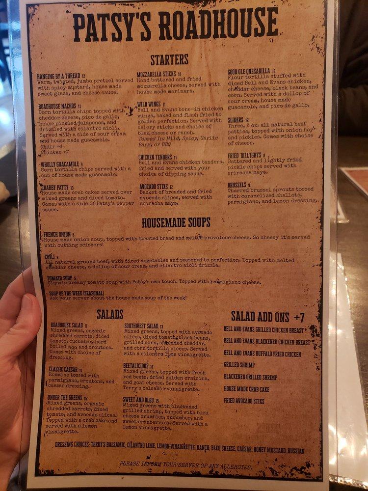 Menu at Patsy’s Roadhouse restaurant, Hopewell Junction