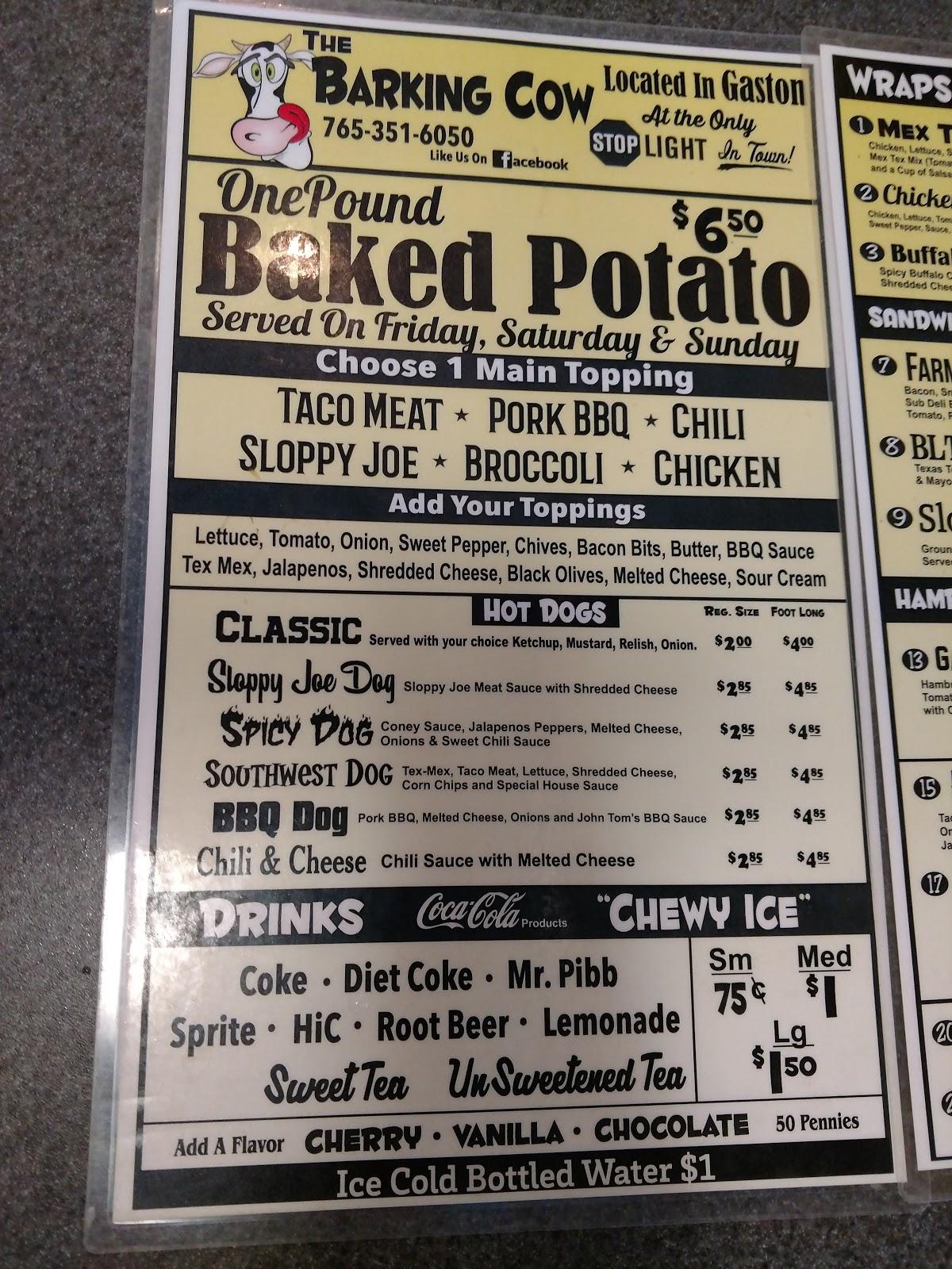 Menu at The Barking Cow, Gaston