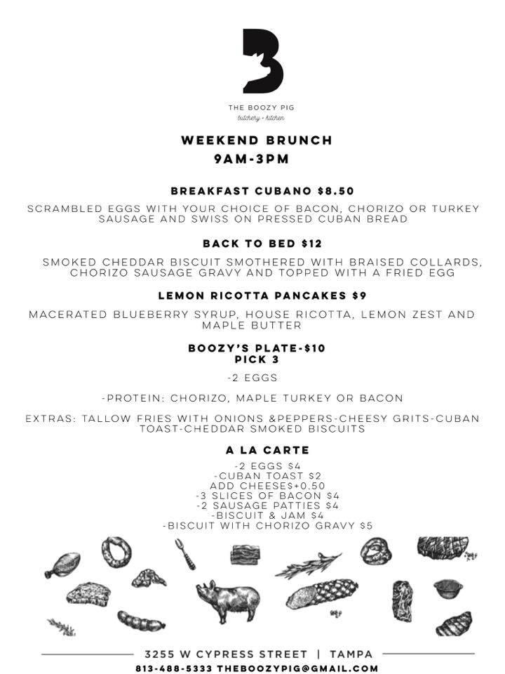 Menu at The Boozy Pig restaurant, Tampa, 3255 W Cypress St