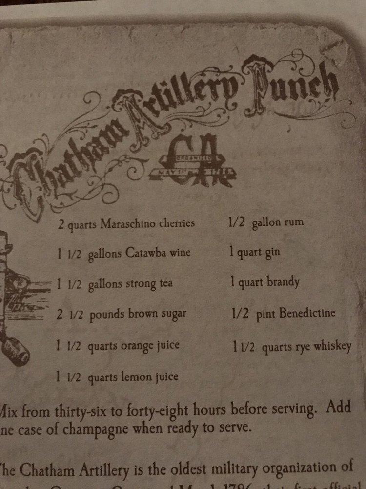 Menu at The Pirates' House restaurant, Savannah