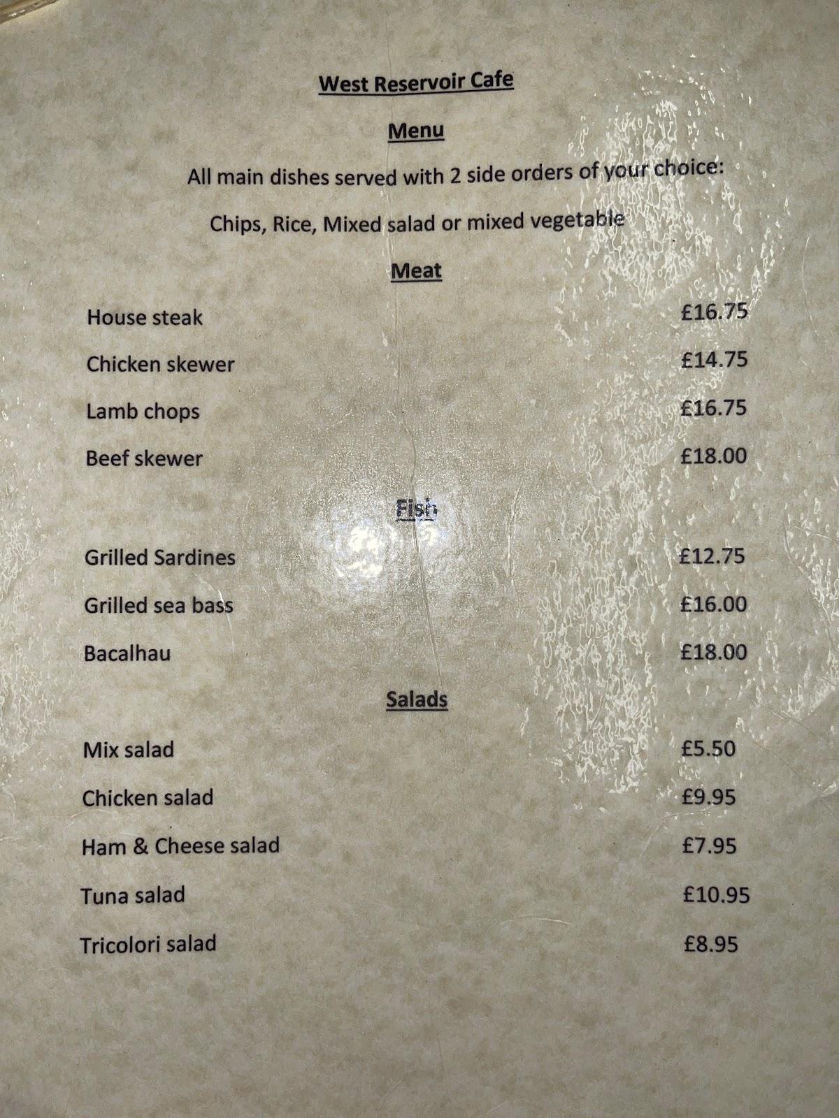 Menu at West Reservoir Cafe, London