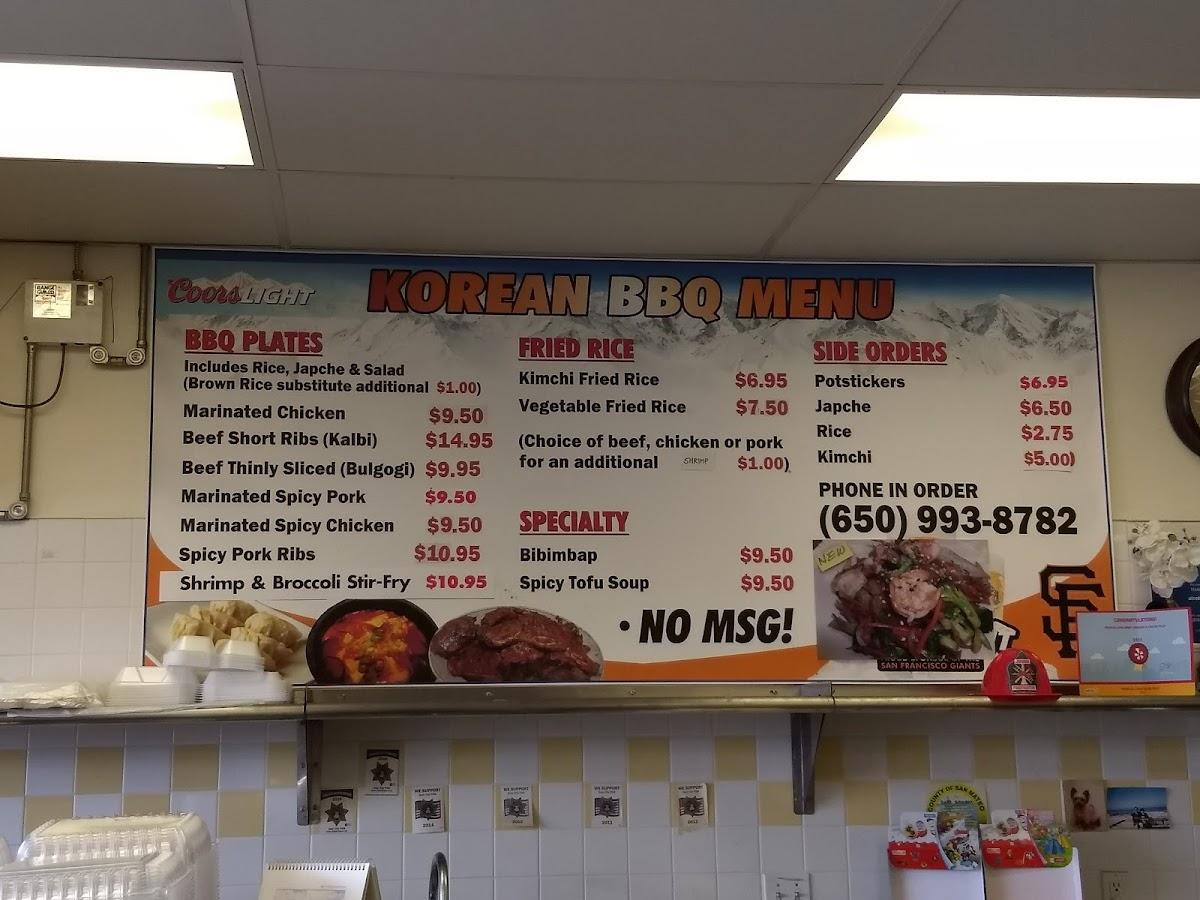 Menu at Bart Grocery, Daly City