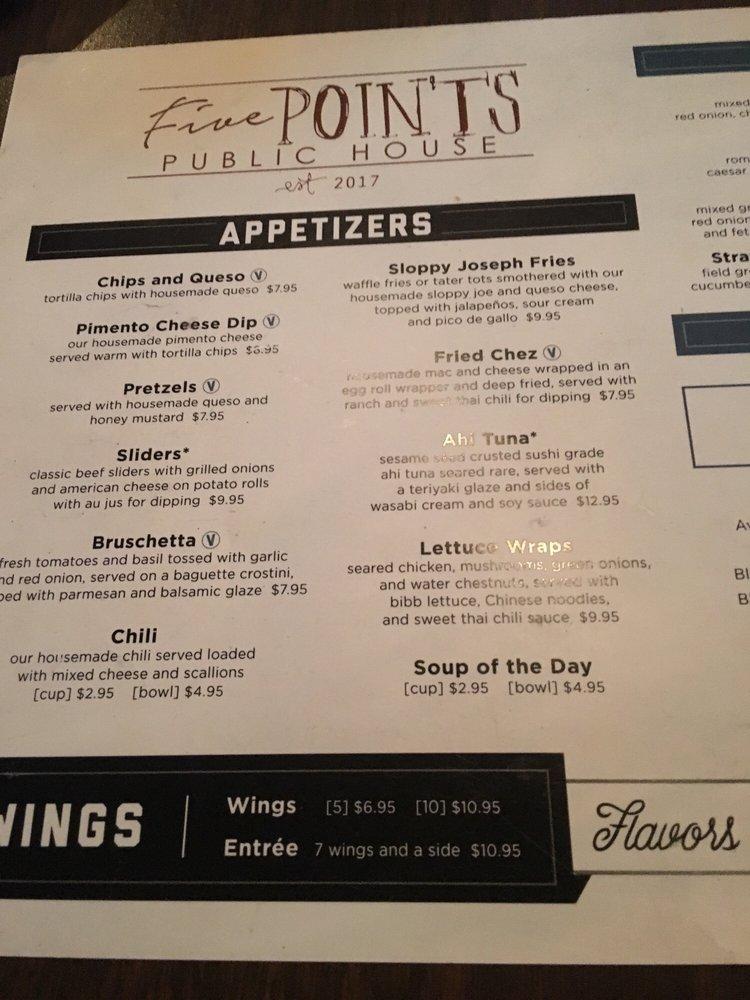 Menu at Five Points Public House, Albemarle