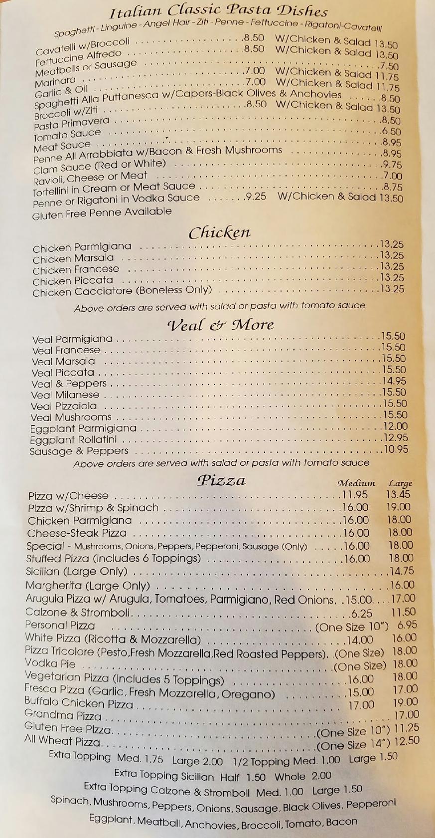 Menu at Giuseppe Pizza & Restaurant, Hazlet