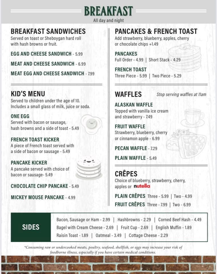 Menu at Korner Kitchen restaurant, New Holstein, Milwaukee Dr