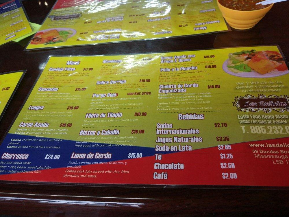 Menu at Las Delicias restaurant, Mississauga, 59 A Dundas St W