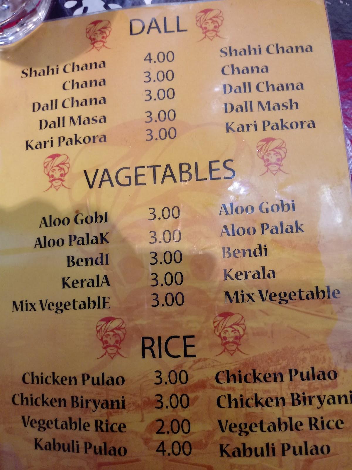Menu at Pak Taka Tak Restaurant, Athens