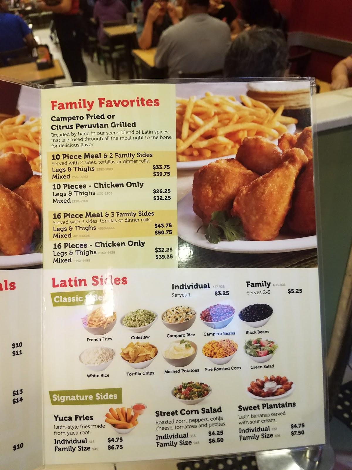 Menu at Pollo Campero restaurant, San Francisco, Mission St