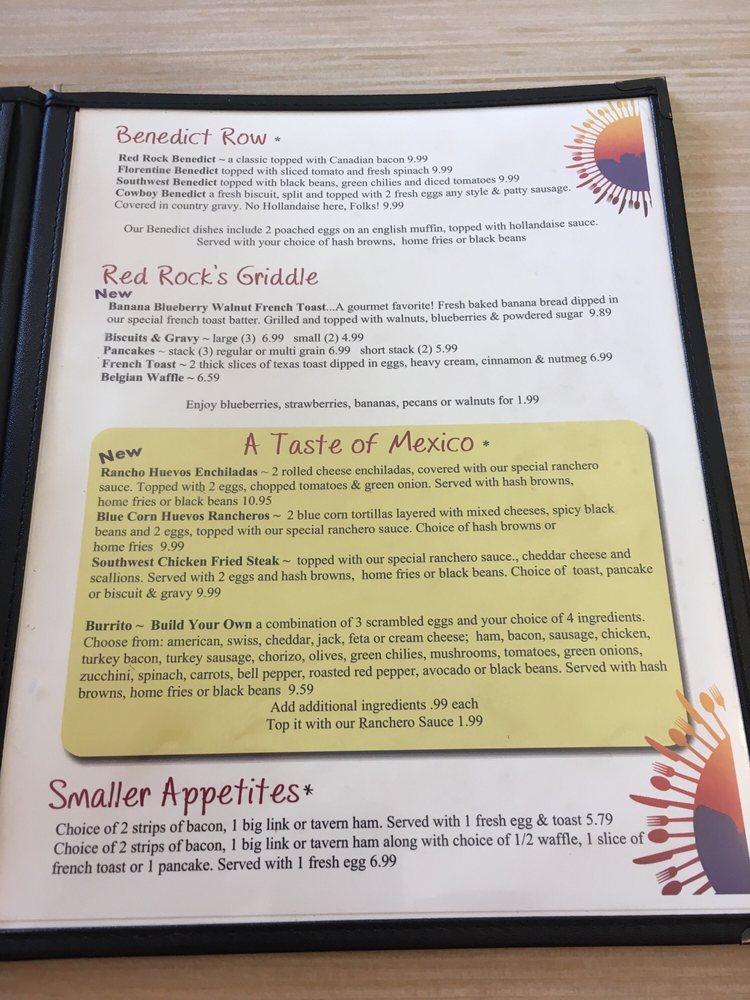 Menu at Red Rock Cafe, Sedona, 100 Verde Valley School Rd #107