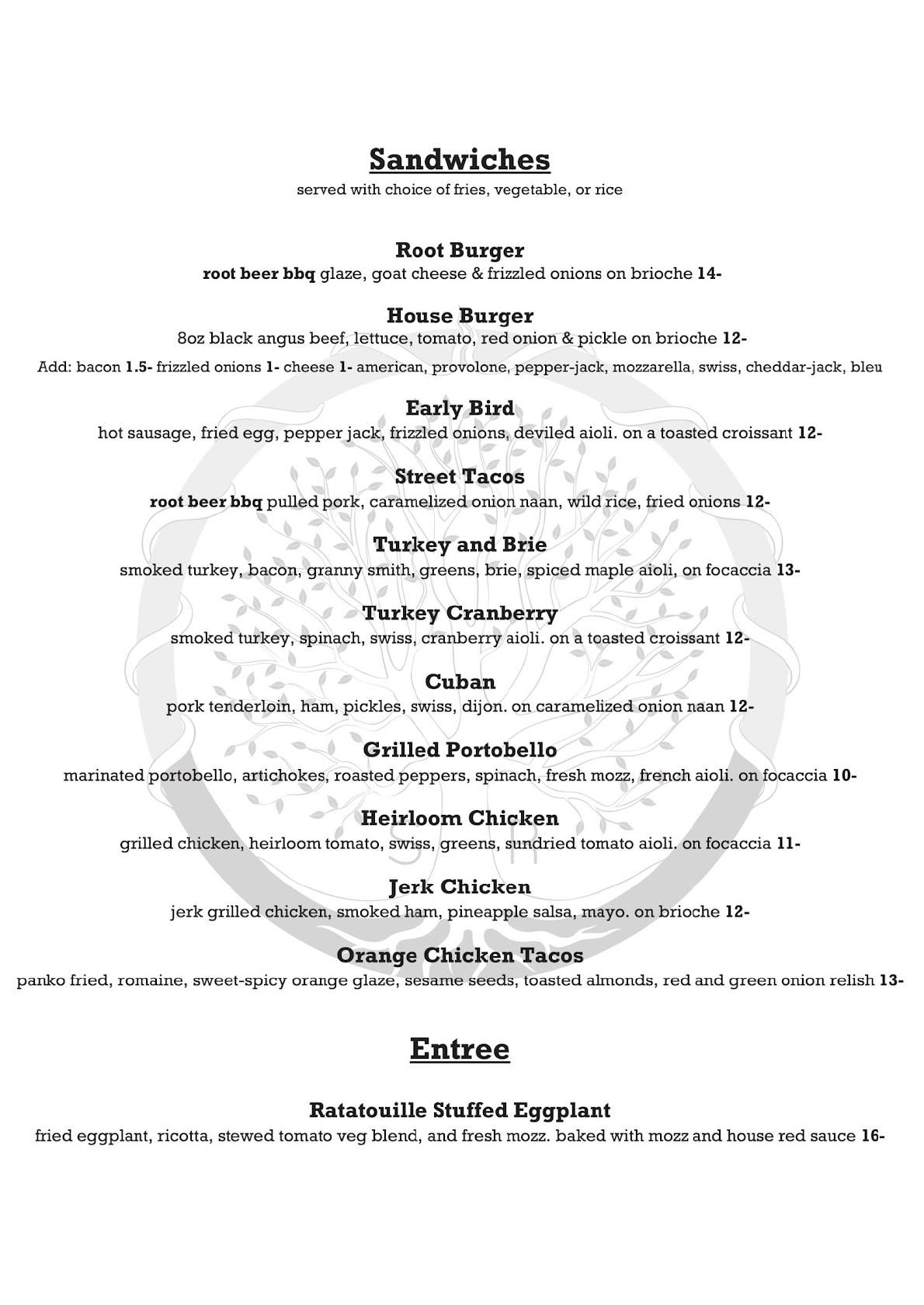 Menu at Scenic Root pub & bar, Manlius