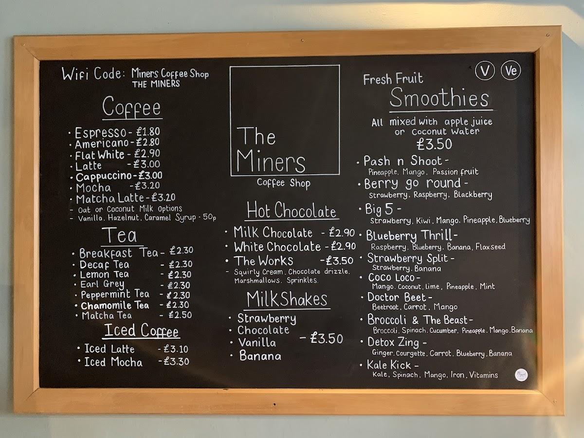 Menu at The Miner's Coffee Shop cafe, Pensford