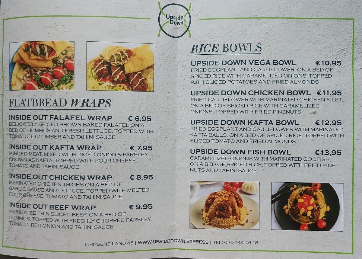 Menu at Upside Down, Amsterdam