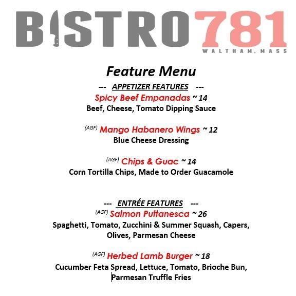 Menu at Bistro781 pub & bar, Waltham