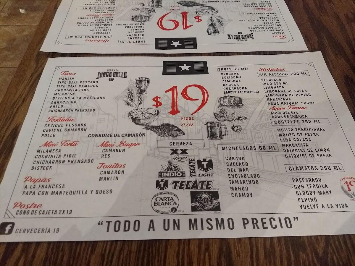 Carta del pub y bar Cervecería 19, Ciudad Juarez, Blvd. Teófilo Borunda ...