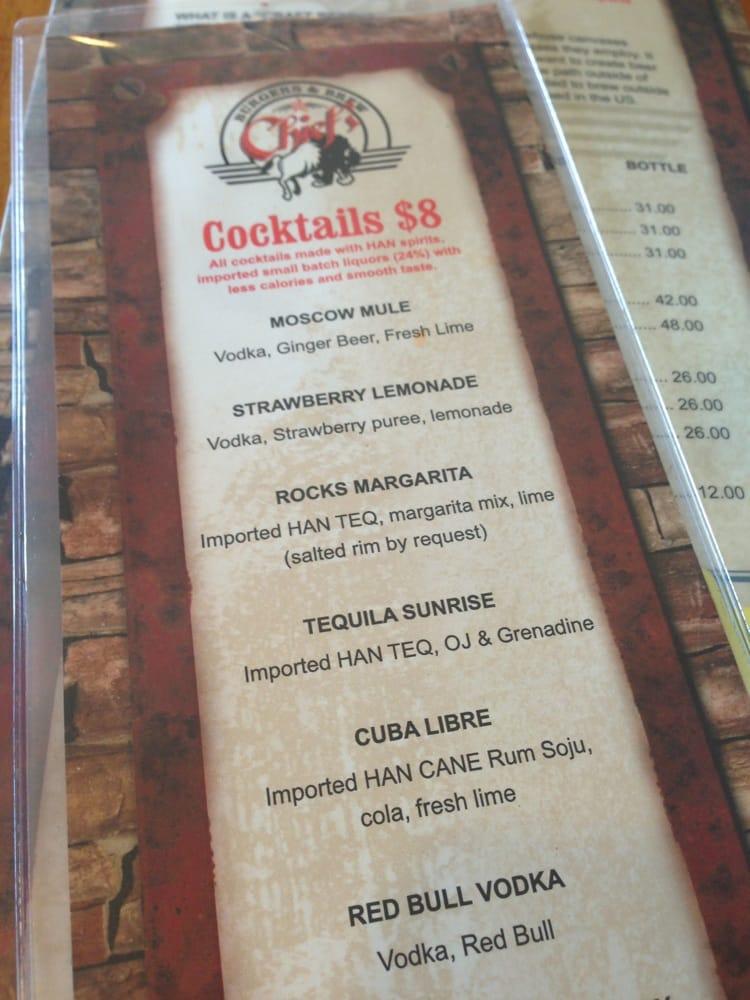 Menu at Chief's Burgers & Brew restaurant, Solana Beach