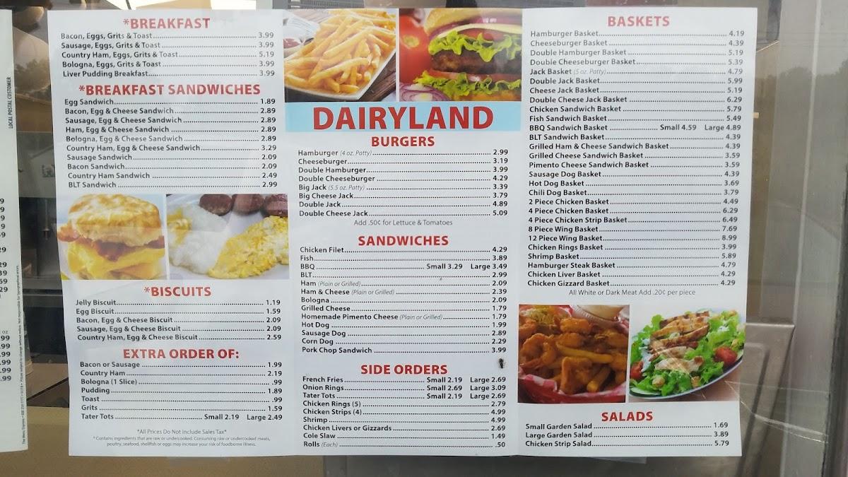 Menu at Dairy-Land restaurant, Walterboro
