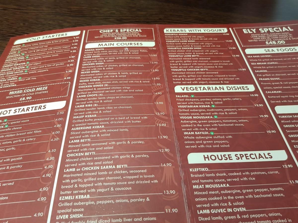Menu at Ely Turkish Restaurant, Ely