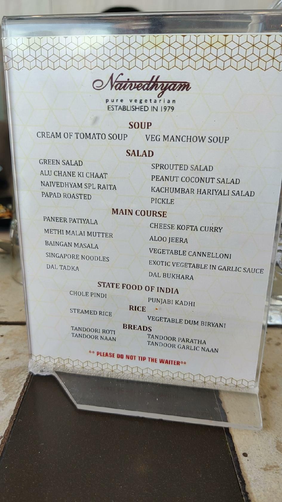 Menu at Naivedhyam Restaurant, Nagpur