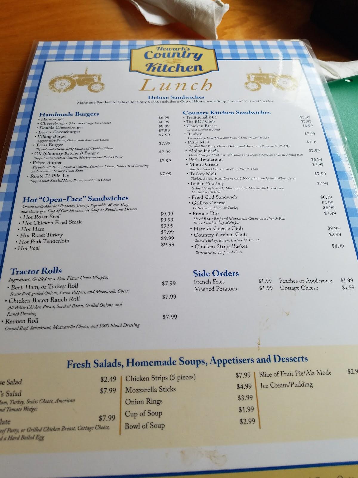 Menu at Newark's Country Kitchen restaurant, Newark
