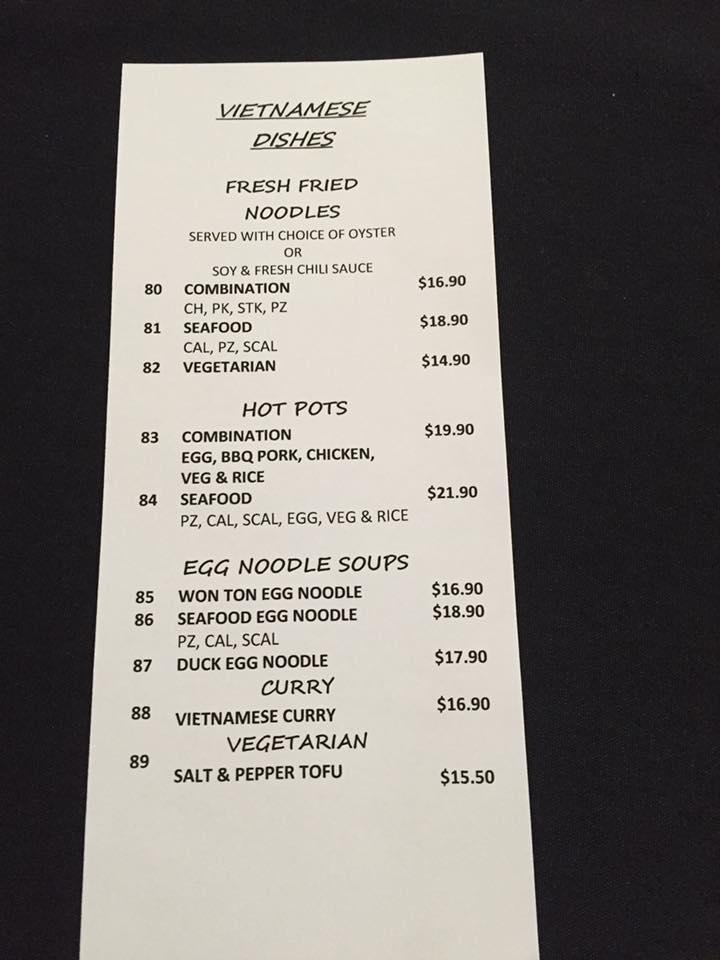 Menu at Oanh Kitchen Restaurant, Angaston