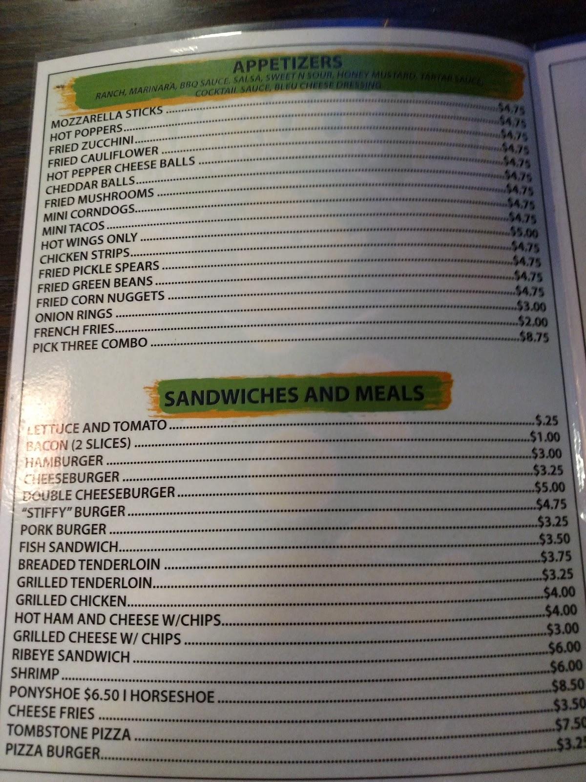 Menu at Shamrock Pub, Dalton City