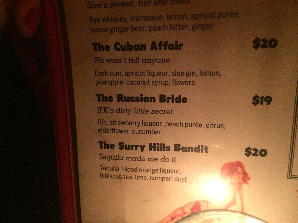 Menu at The Soda Factory restaurant, Surry Hills
