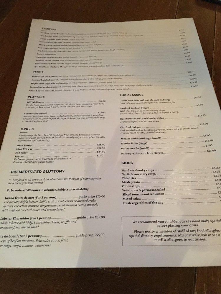 Menu at The Cartford Inn pub & bar, Little Eccleston