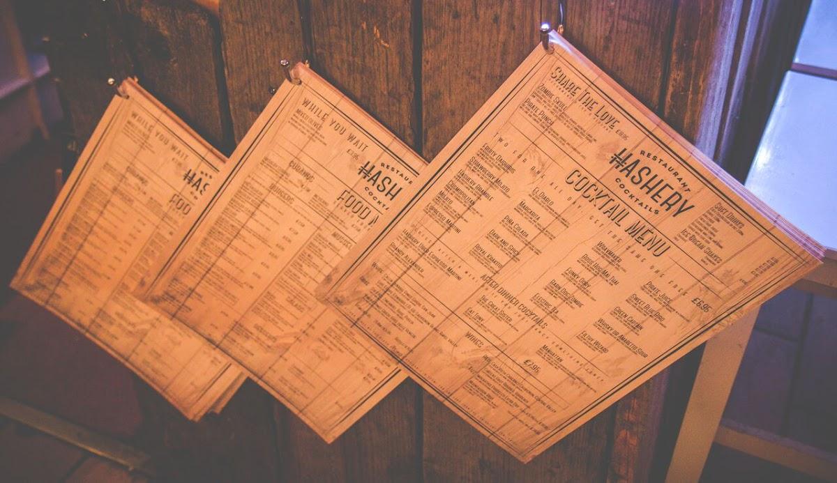 Menu at The Hashery restaurant, Cardiff