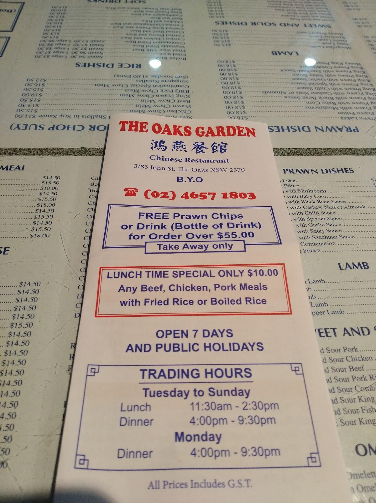 Menu at The Oaks Chinese Food restaurant, The Oaks, 83 John St