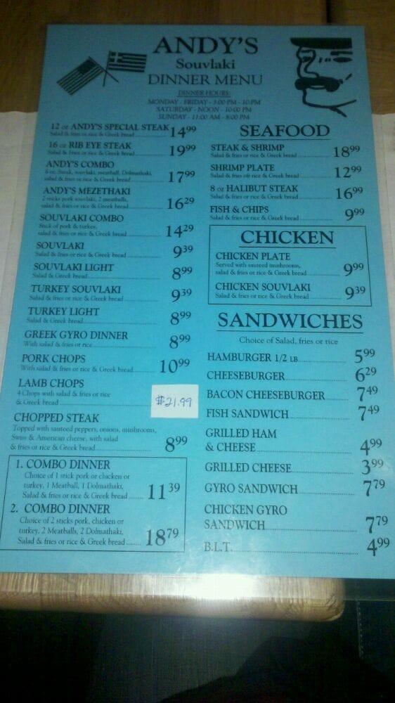 Menu at Andy's Club, Ogden