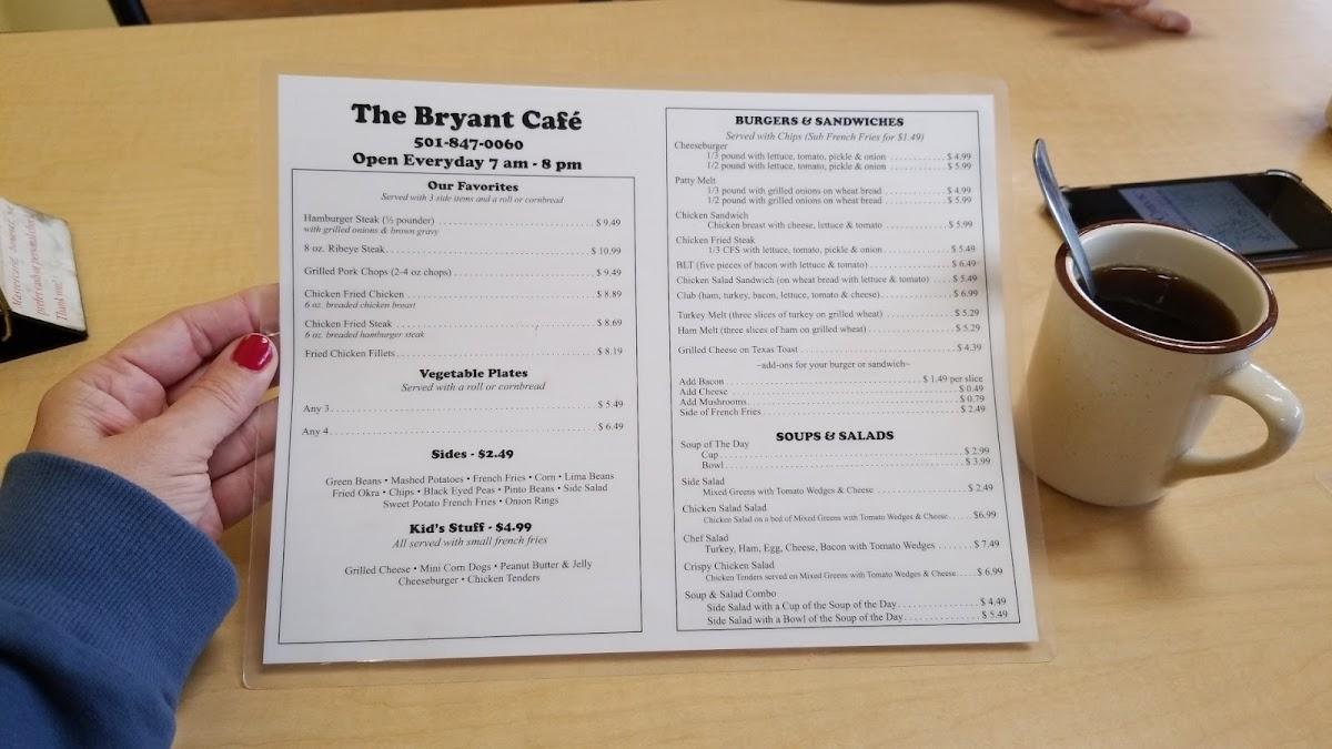 Menu at Bryant Cafe, Bryant