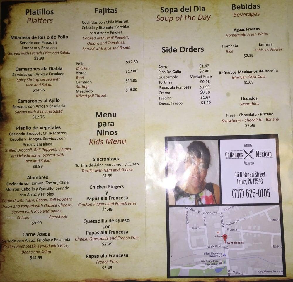 Menu at Chilangos Authentic Mexican Restaurante, Lititz