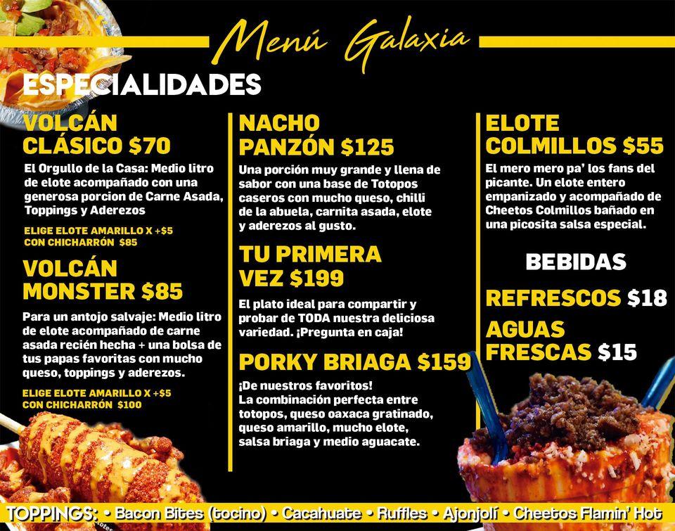 Carta del restaurante Elotes Galaxia, Apodaca