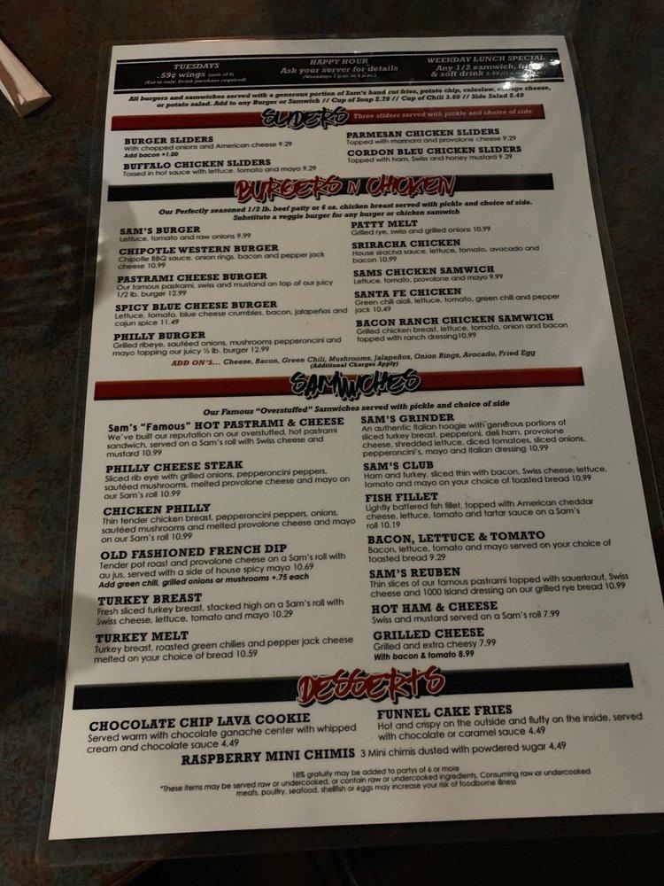 Menu at Famous Sam's on Golf Links pub & bar, Tucson, E Golf Links Rd