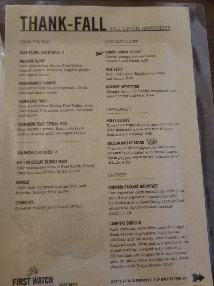 Menu at First Watch cafe, Bentonville