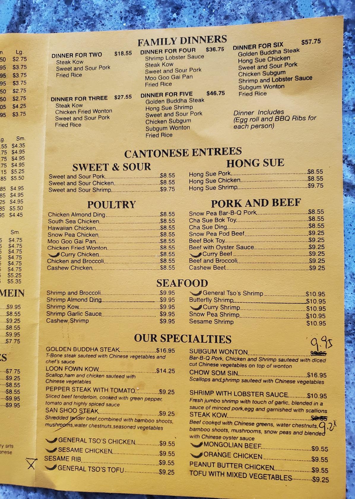 Menu at Golden Buddha restaurant, Howe
