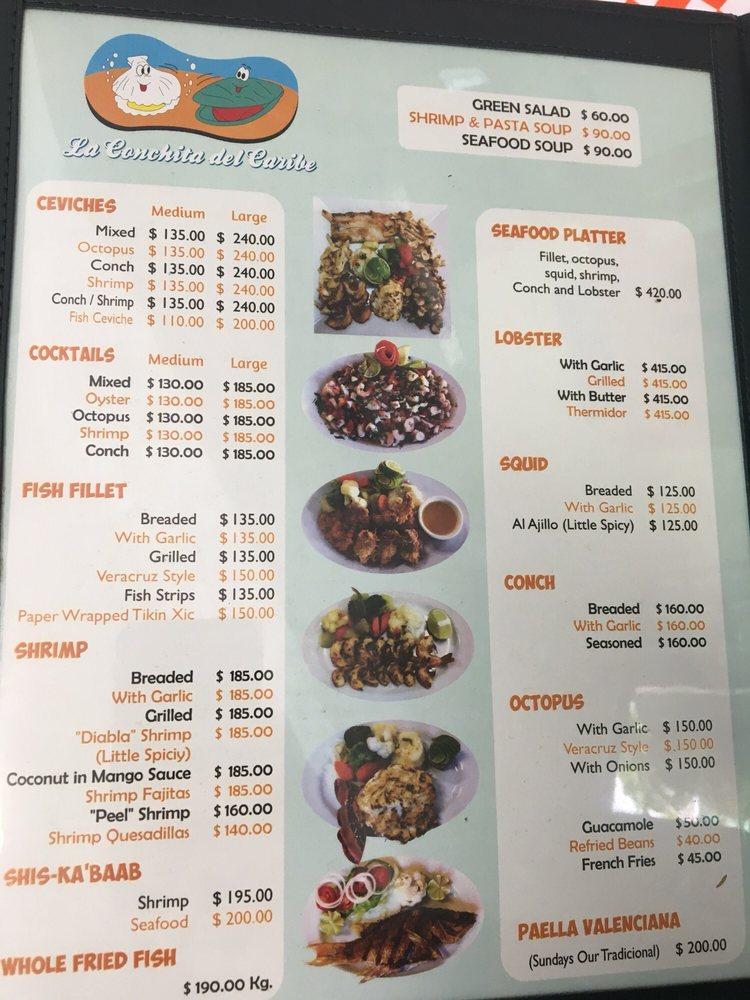 Menu at La Conchita del Caribe pub & bar, San Miguel de Cozumel, 65 ...