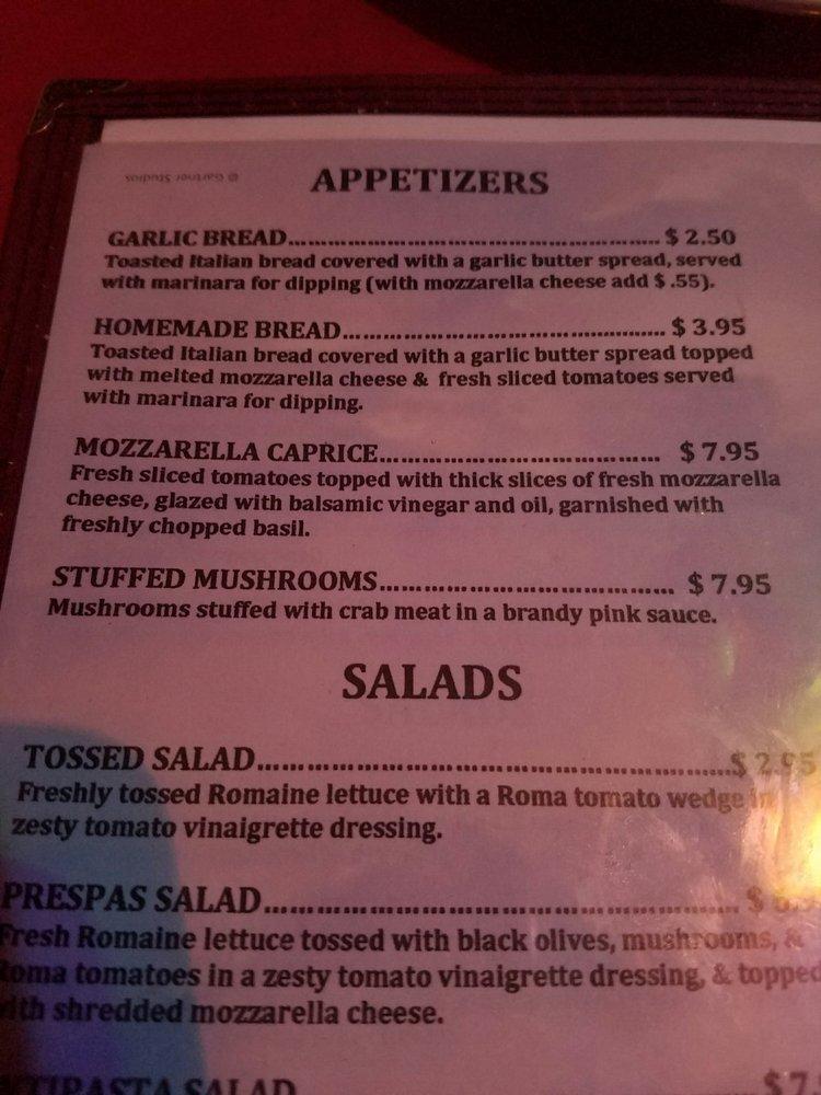 Menu at Prespa's Italian Restaurant 1, Arlington, W Arkansas Ln
