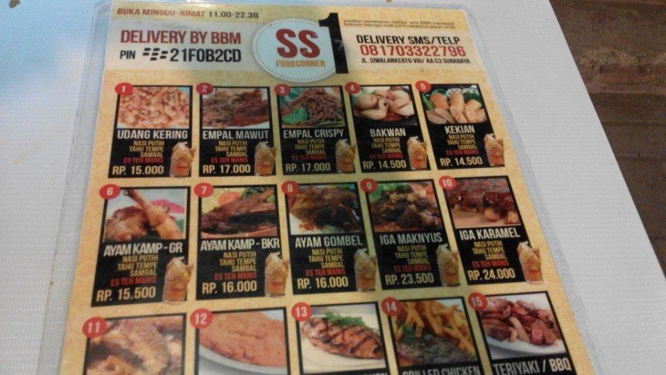Menu at SS Food Corner restaurant, Surabaya, MP5P+H23