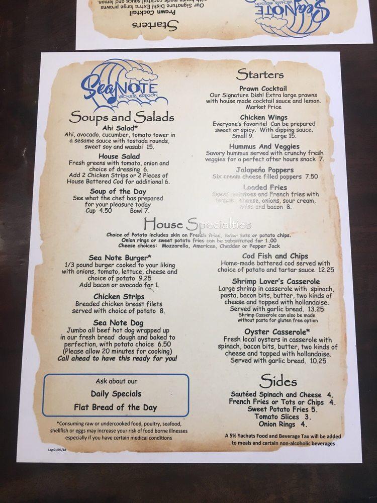 Menu at The Sea Note Restaurant & Lounge, Yachats