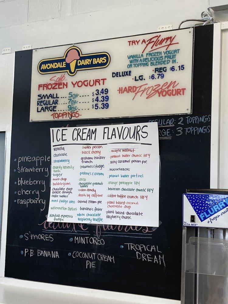 Menu at Avondale Dairy Bar, Niagara-on-the-Lake, 461 Stewart Rd